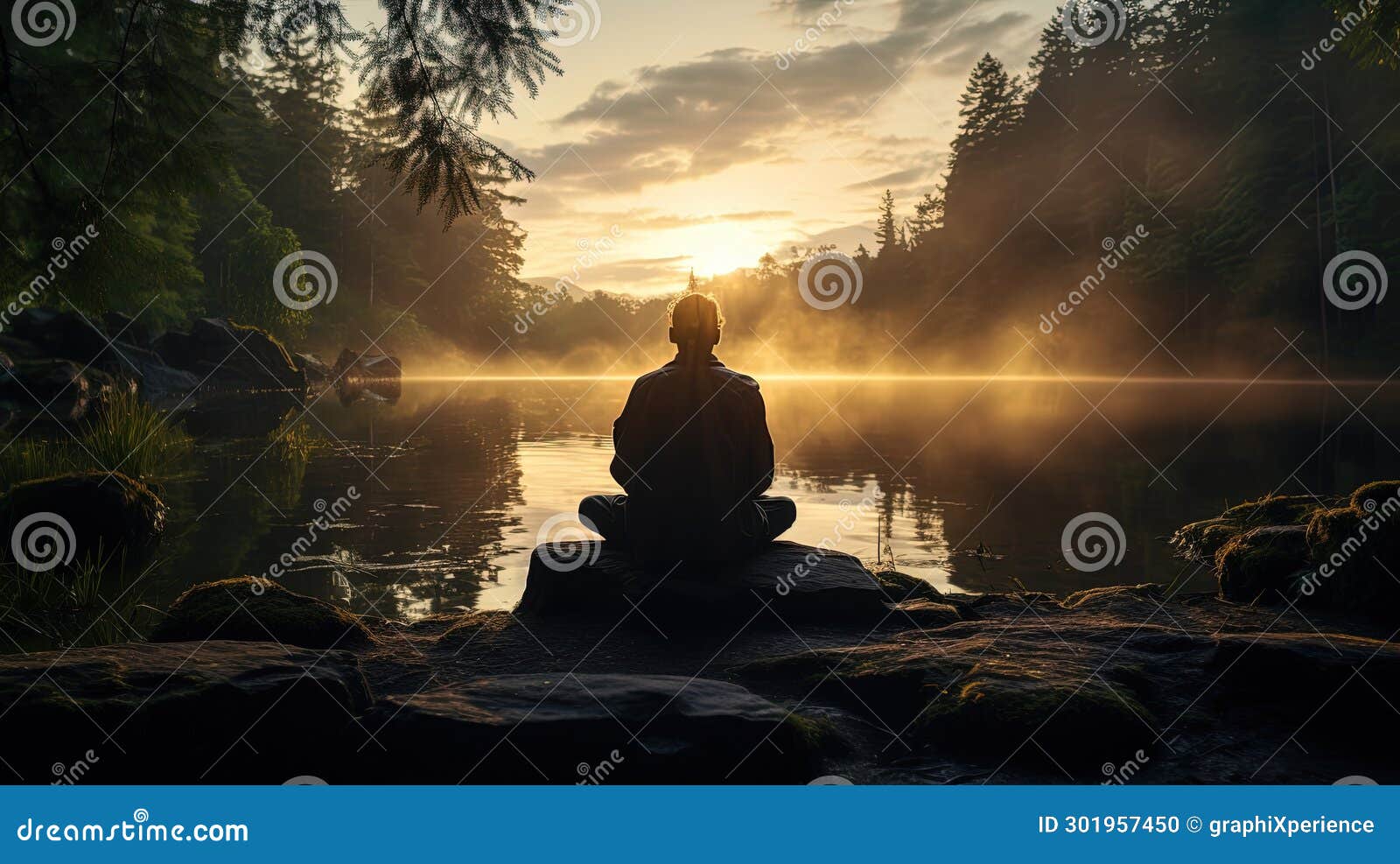 Calm Wilderness Meditation Scene Stock Illustration - Illustration of ...