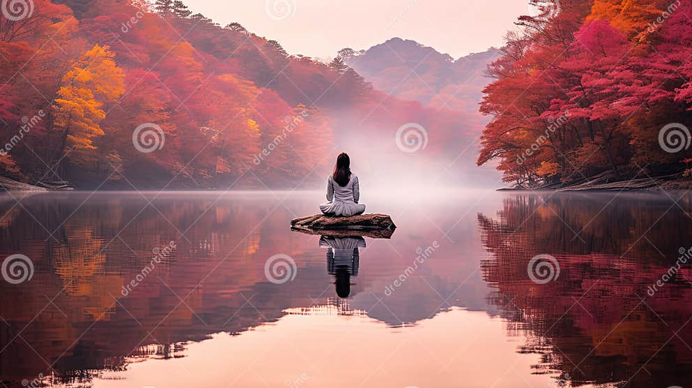 Calm Wilderness Meditation Scene Stock Illustration - Illustration of ...
