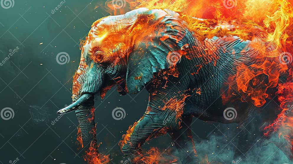 Flaming Elephant stock illustration. Illustration of animals - 302707470