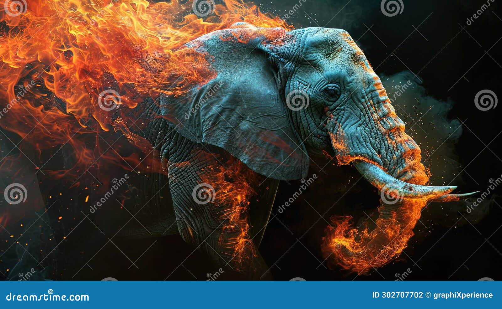 Flaming Elephant stock illustration. Illustration of drawing - 302707702