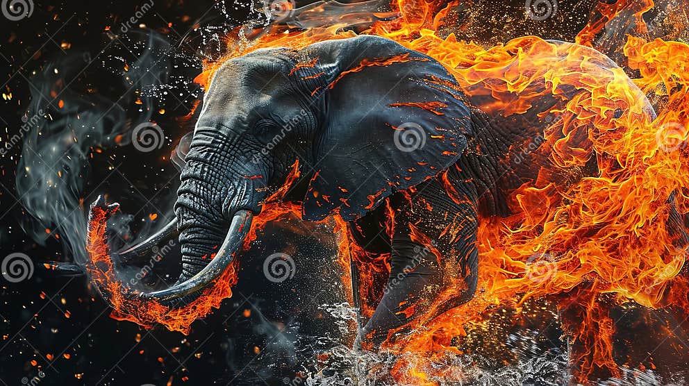 Flaming Elephant stock illustration. Illustration of nature - 302707893
