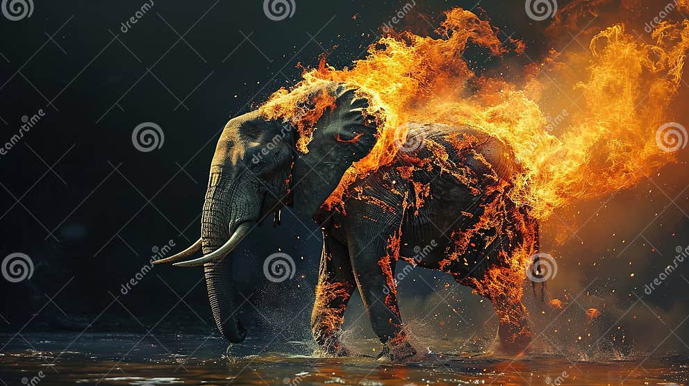 Flaming Elephant stock illustration. Illustration of animal - 302707967
