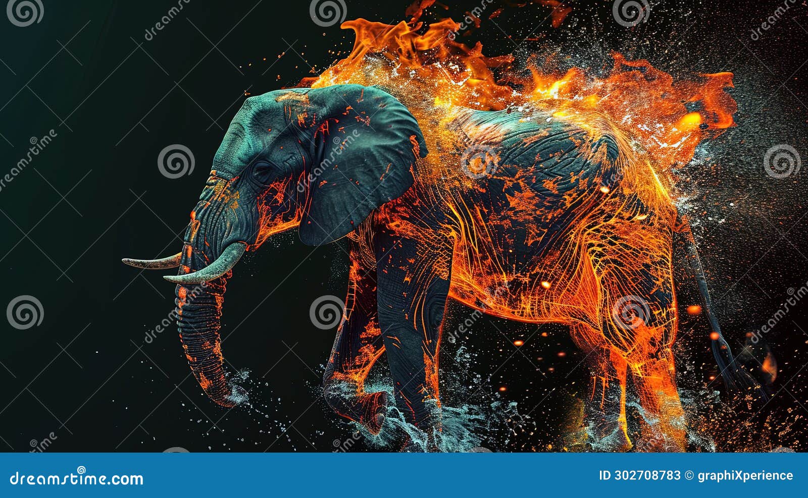 Flaming Elephant stock illustration. Illustration of nature - 302708783