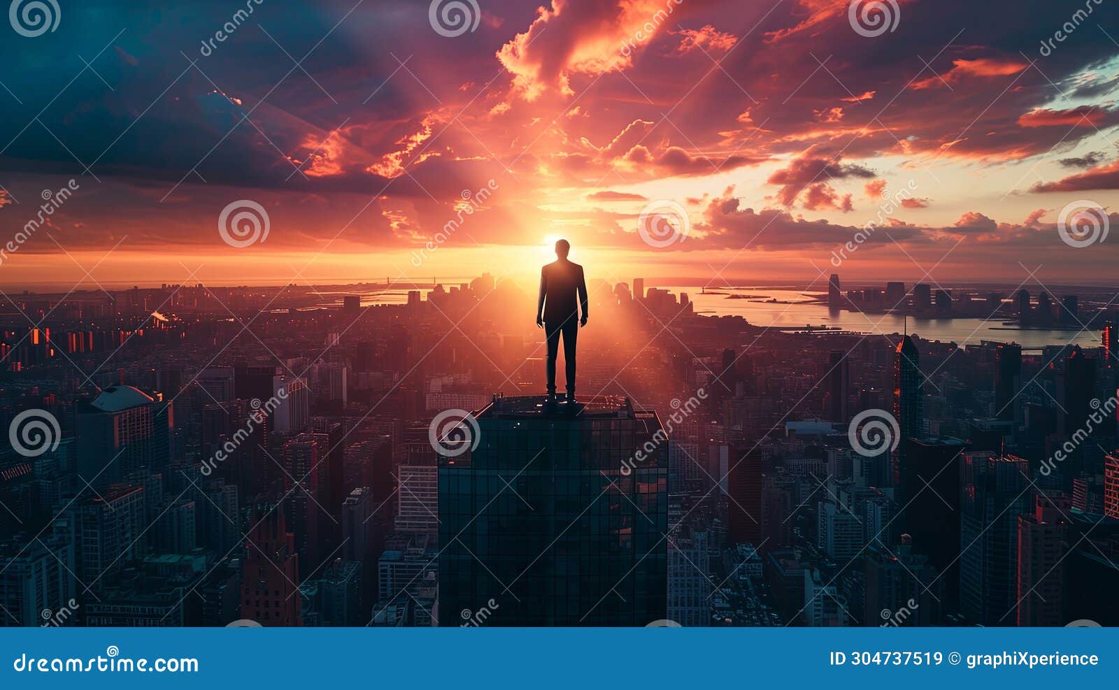 Powerful Figure on Skyscraper Stock Illustration - Illustration of city ...