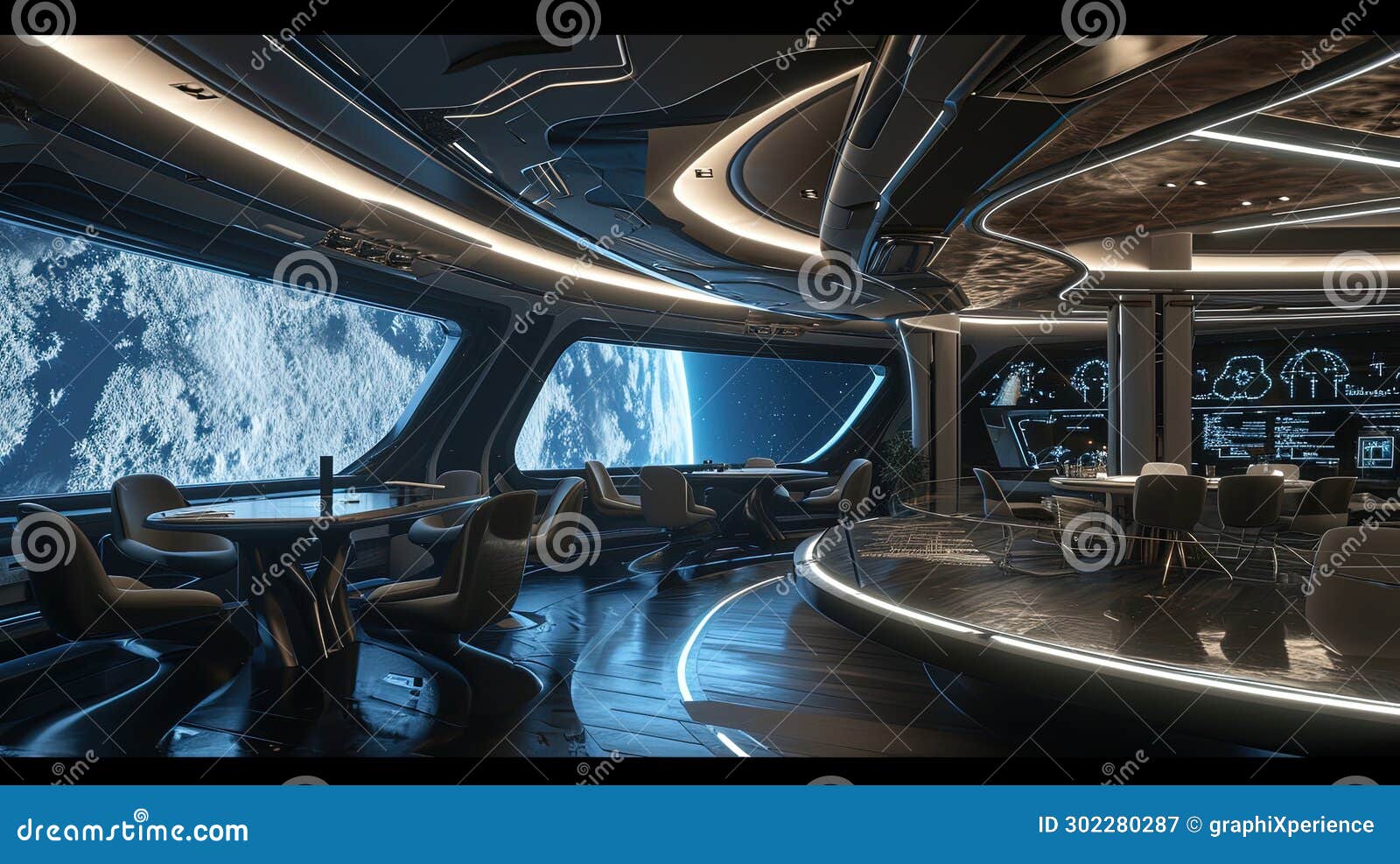 Observation Lounge in a Starship Stock Illustration - Illustration of ...