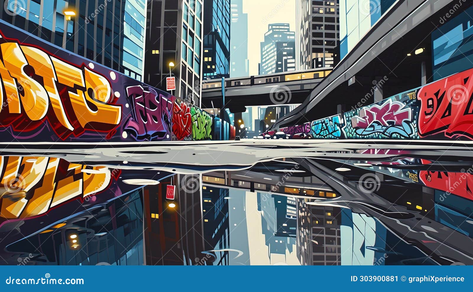 Urban Graffiti Landscape stock illustration. Illustration of town ...