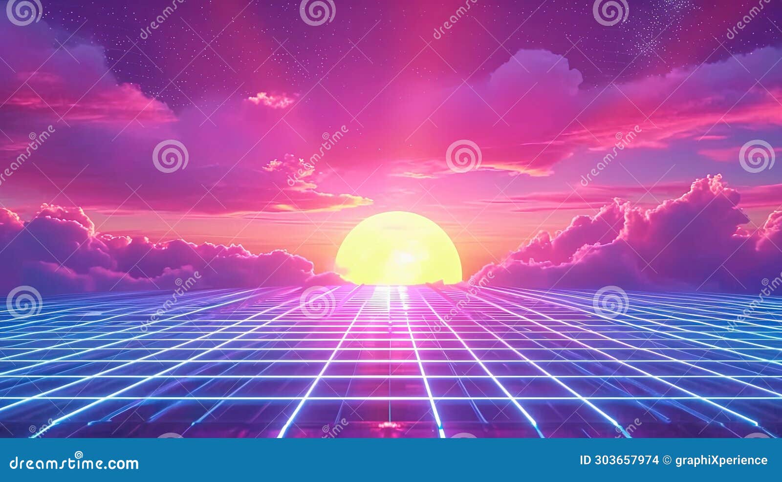 80s Synthwave Neon Grids stock illustration. Illustration of retro ...