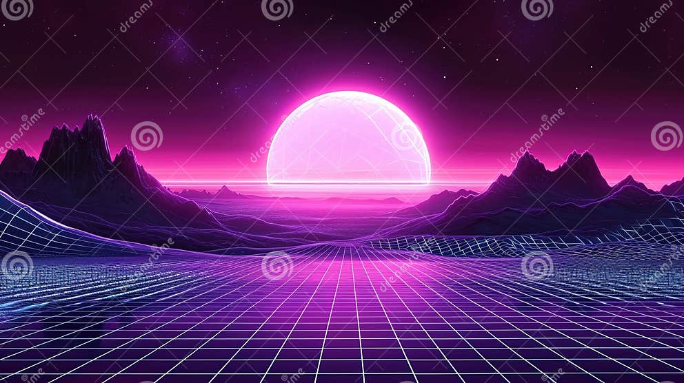 80s Synthwave Neon Grids stock illustration. Illustration of fractal ...
