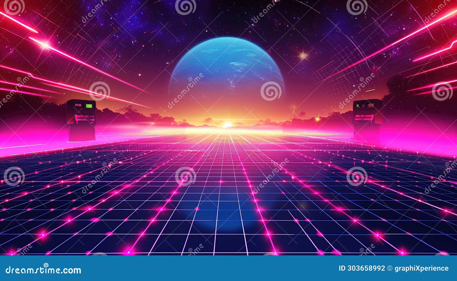 80s Synthwave Neon Grids Stock Photo | CartoonDealer.com #303658992