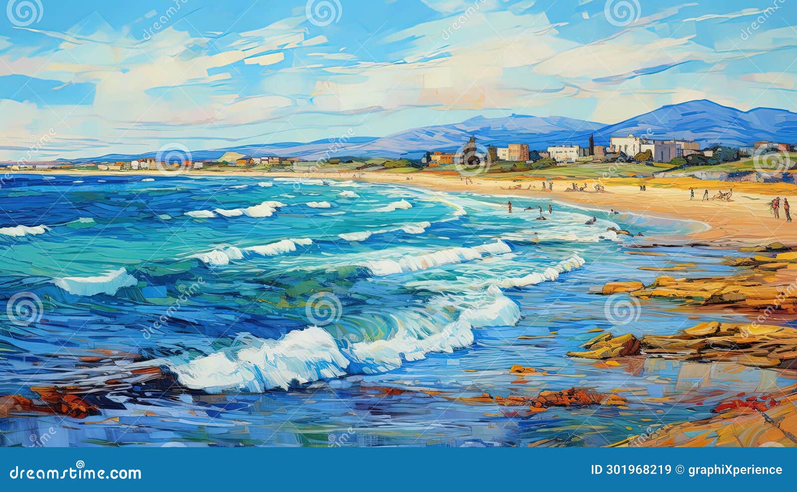 Avangarde Painting of Cyprus Beach Stock Illustration - Illustration of coastline, island: 301968219