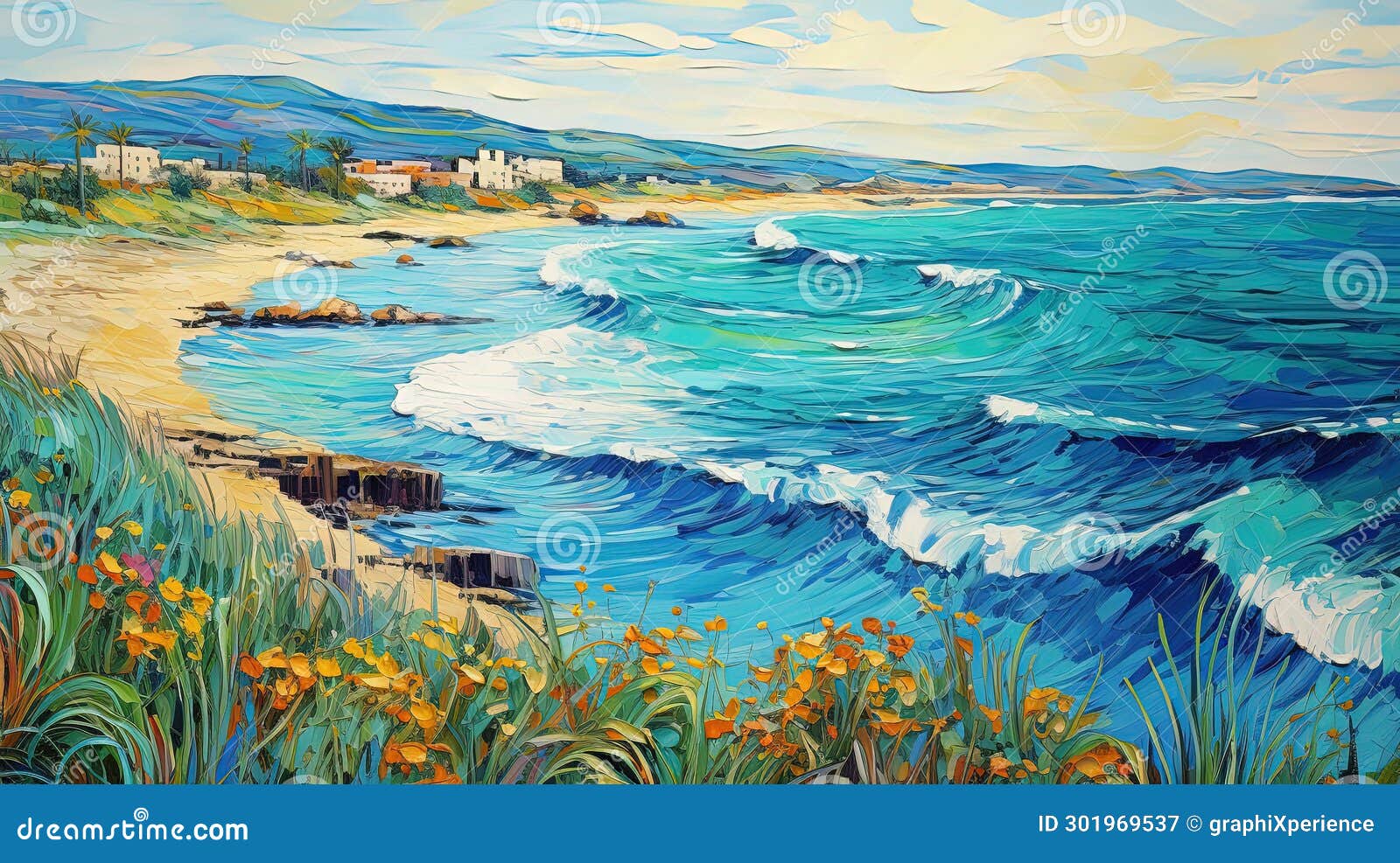 Avangarde Painting of Cyprus Beach Stock Illustration - Illustration of water, ocean: 301969537