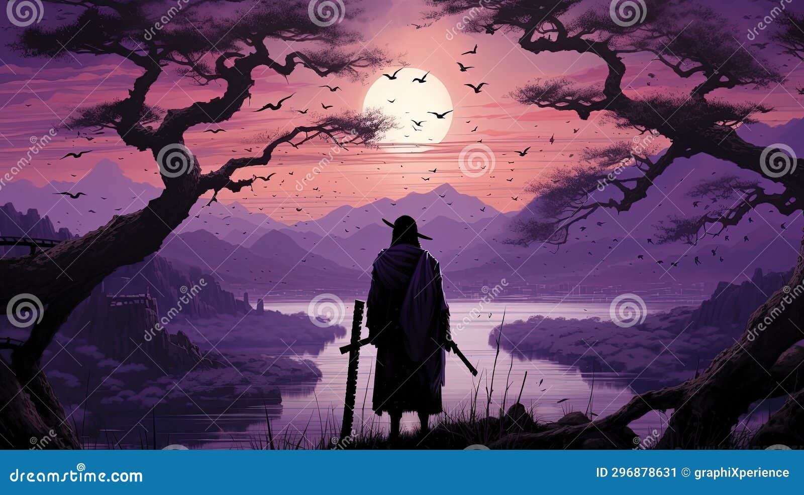 Shadowed Samurai at Sunset stock illustration. Illustration of martial ...