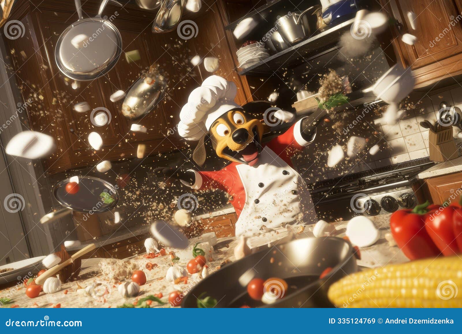 An Illustration Generative AI that Depicts a Dog Chef Cooking in an ...