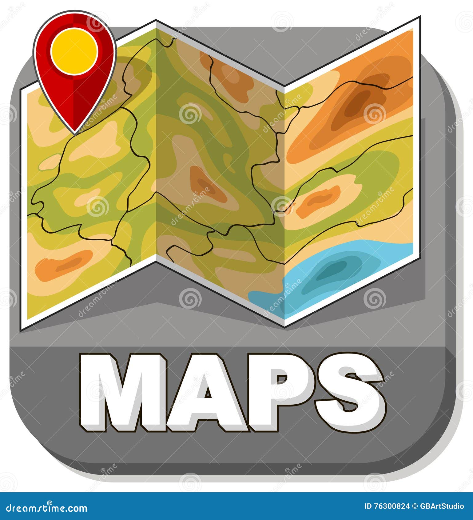 Illustration of a Generic Map with Red Marker Stock Vector ...