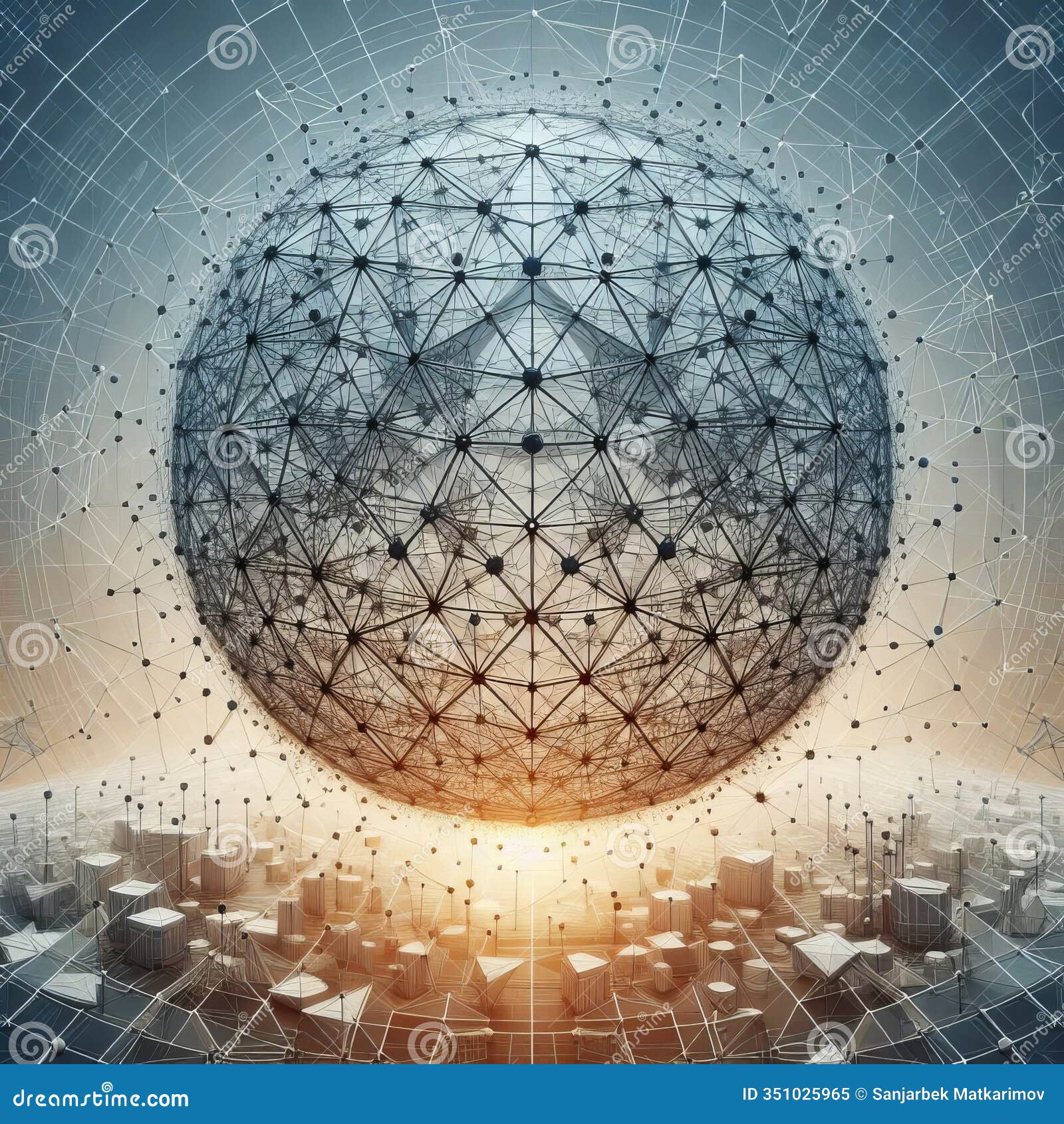 Illustration of a Geodesic Dome Structure with Interconnected Tr Stock ...