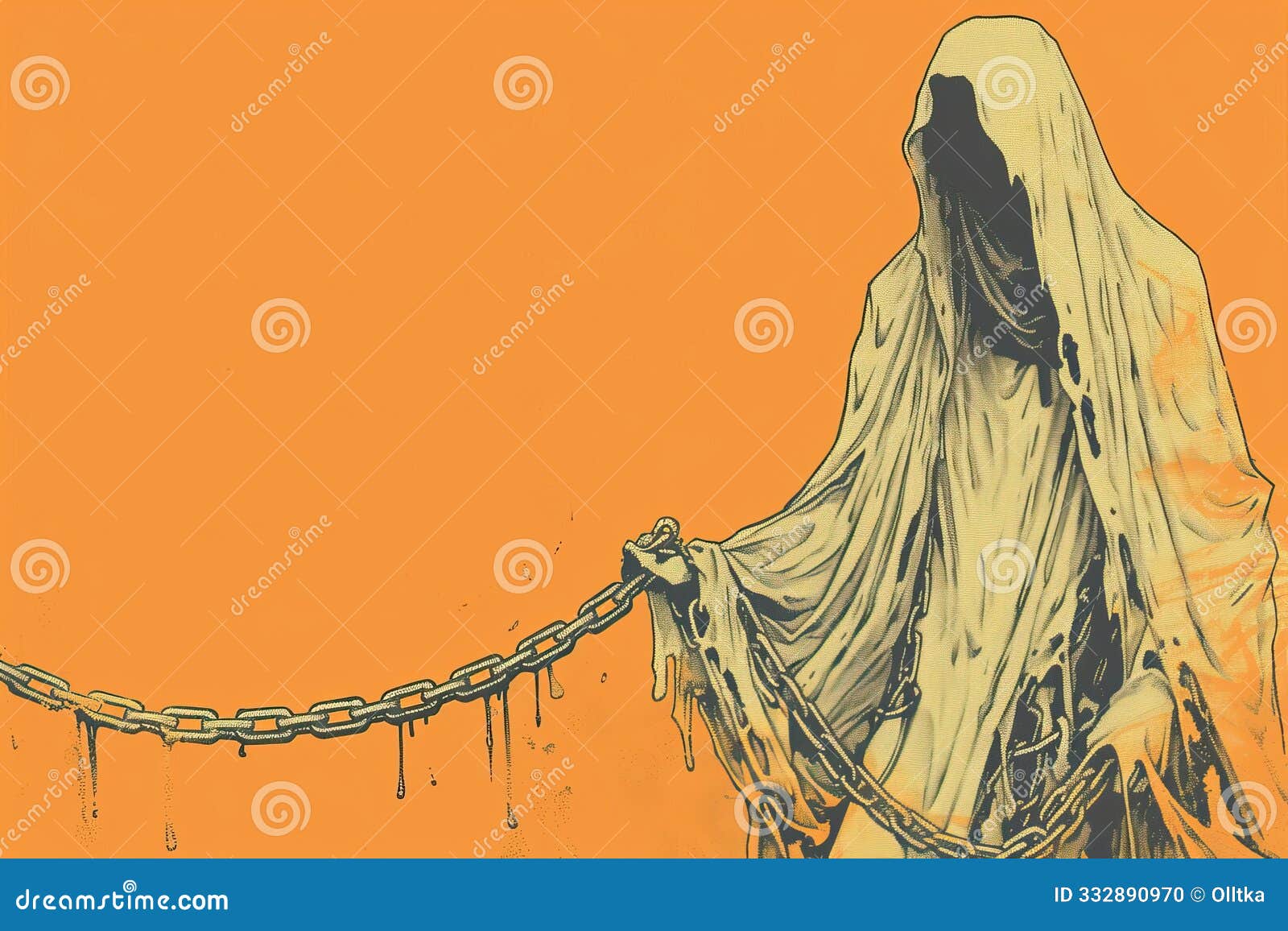 Illustration of a Ghost with Chains on Orange Background.copy Space ...