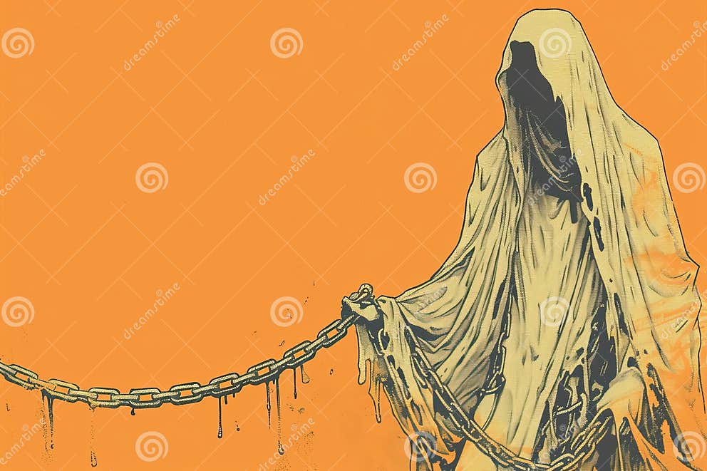 Illustration of a Ghost with Chains on Orange Background.copy Space ...