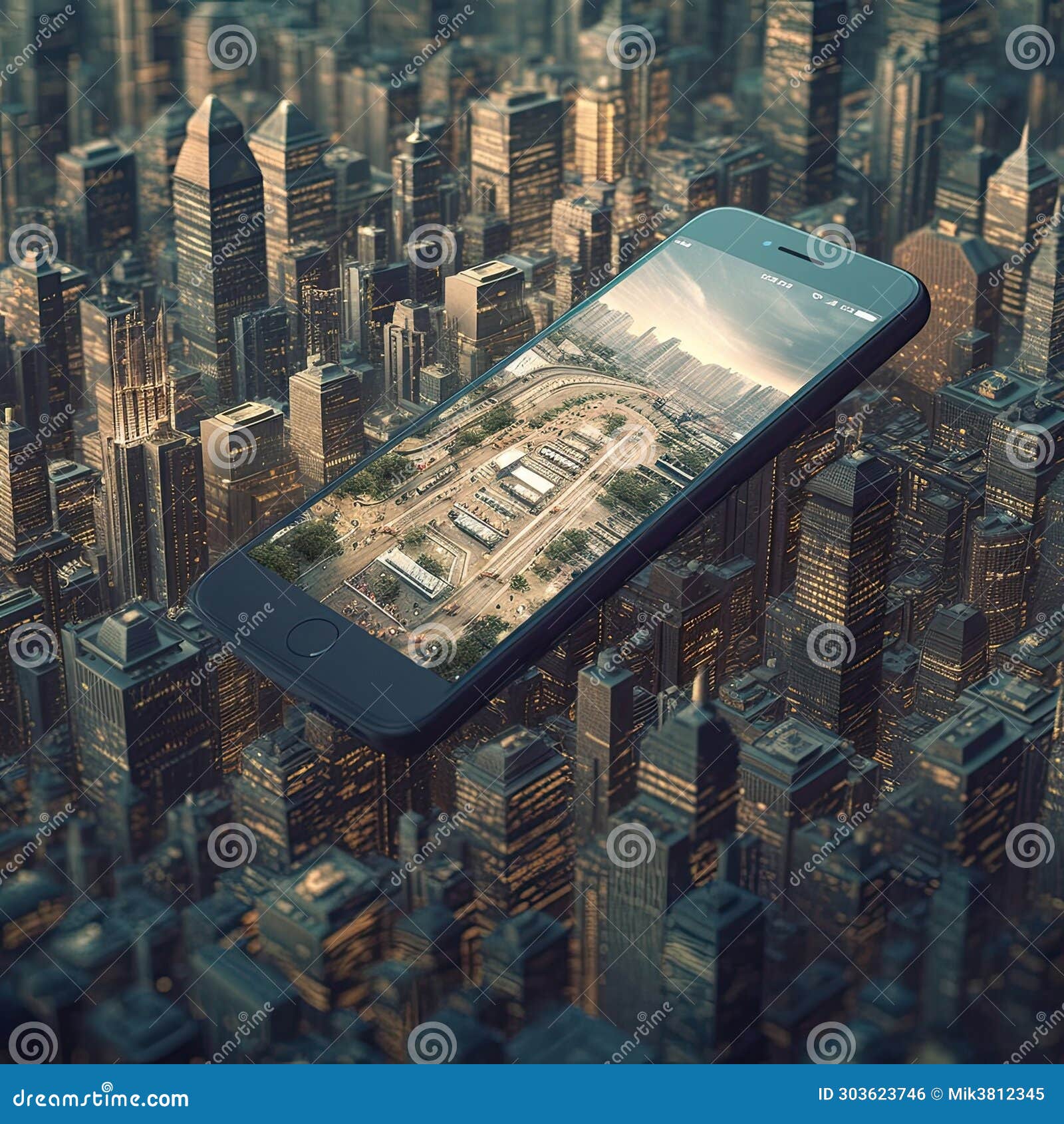 Illustration of Giant Mobile Phone in the City. Stock Illustration ...