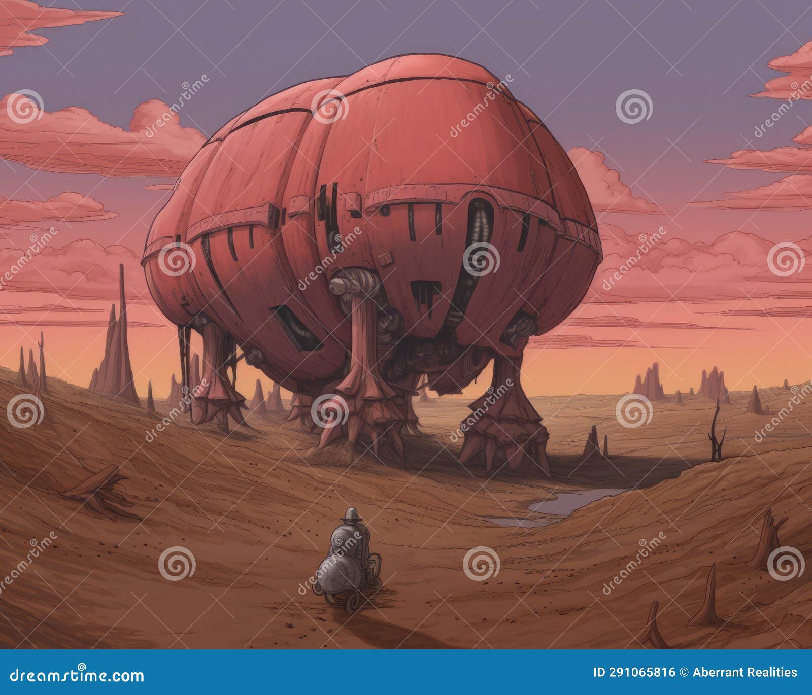 An Illustration of a Giant Red Spaceship in the Desert Stock Photo ...