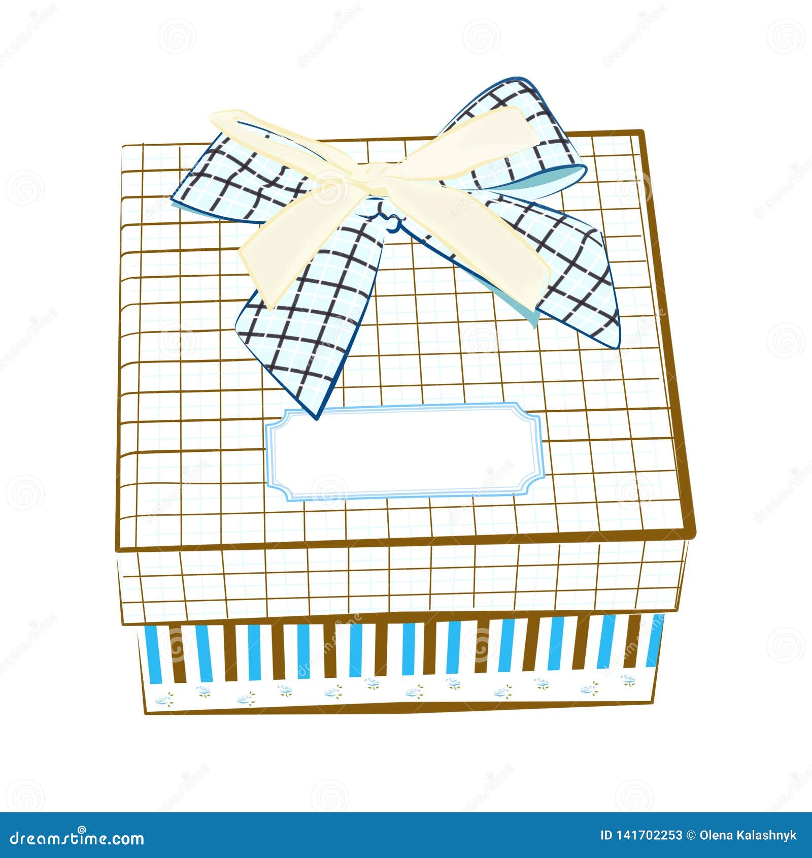 Illustration of a Gift Box with Stripes and Two Bows Isolated on White ...