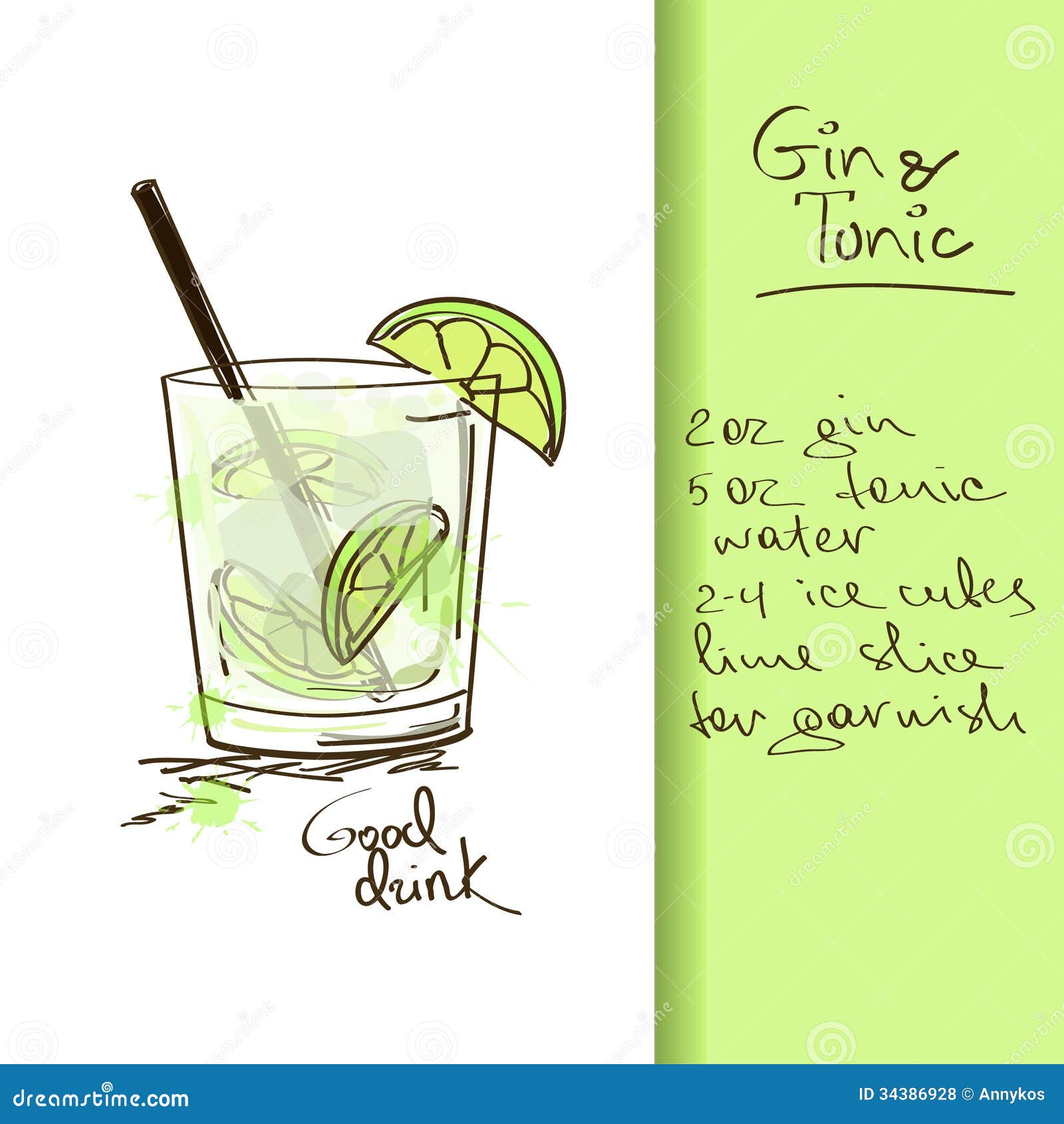 Illustration with Gin and Tonic Cocktail Stock Vector - Illustration of ...