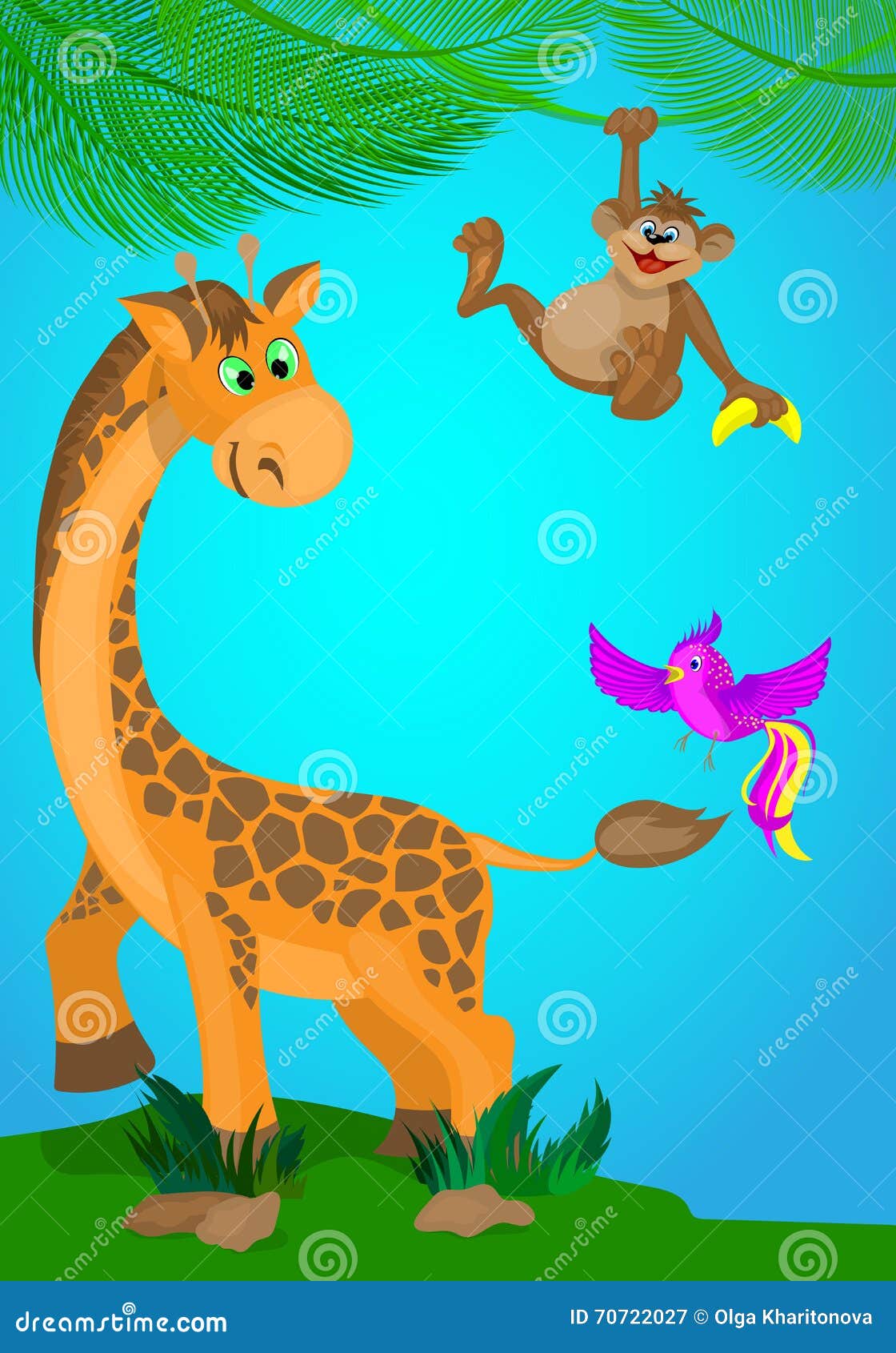 Illustration with a Giraffe,monkey and Bird . Stock Vector ...