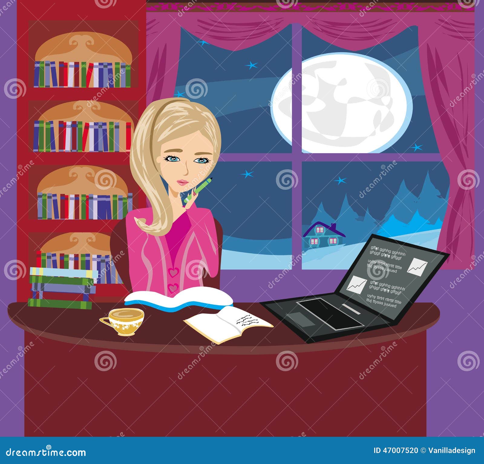 Illustration of Girl Doing Homework Stock Vector - Illustration of ...