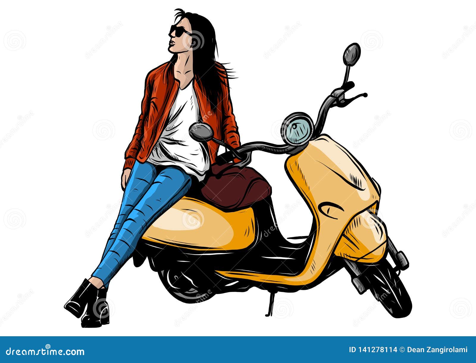 Illustration of a Girl Happily Driving a Scooter Vector Stock Vector ...