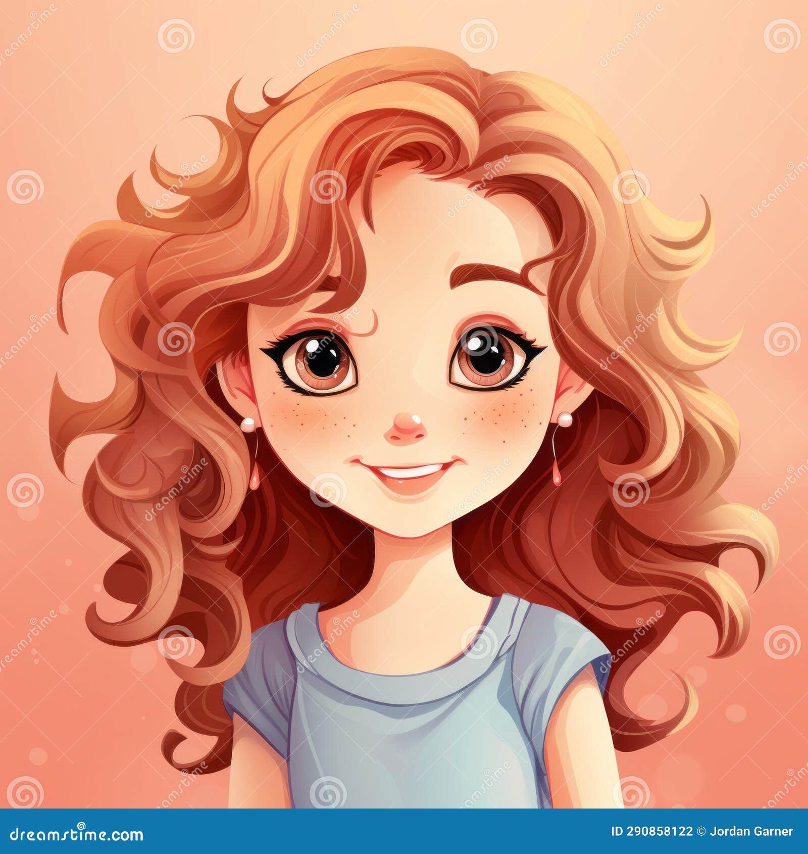 An Illustration Of A Girl With Long Curly Hair Stock Illustration