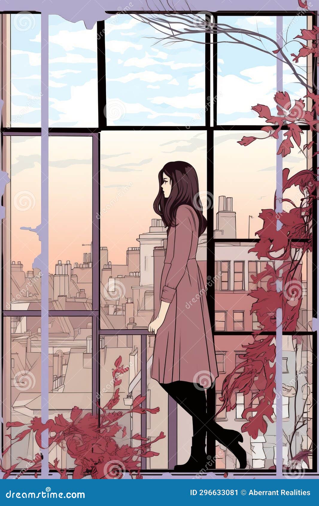 An Illustration of a Girl Looking Out a Window Stock Illustration ...