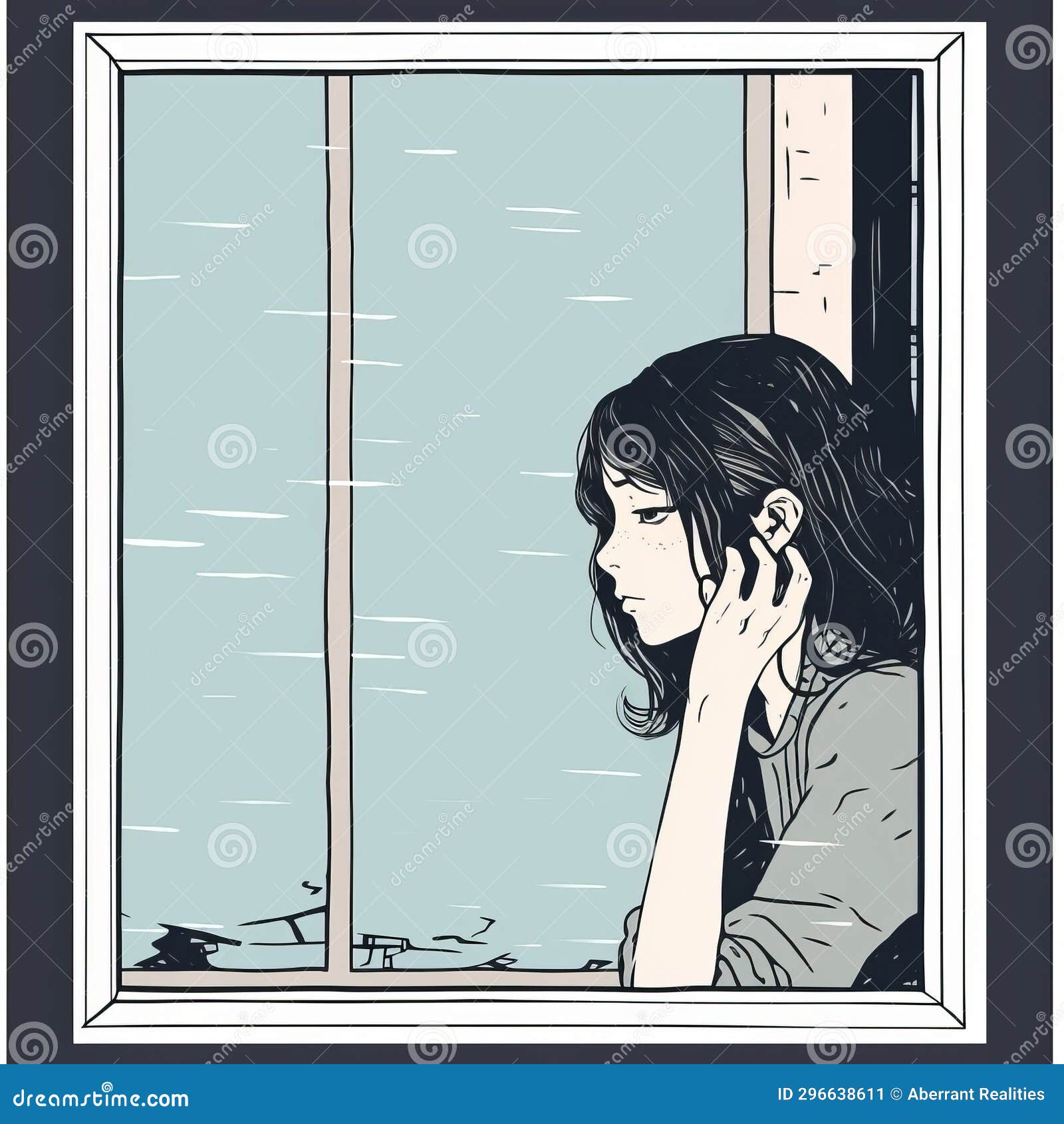 Illustration of a Girl Looking Out the Window Stock Illustration ...