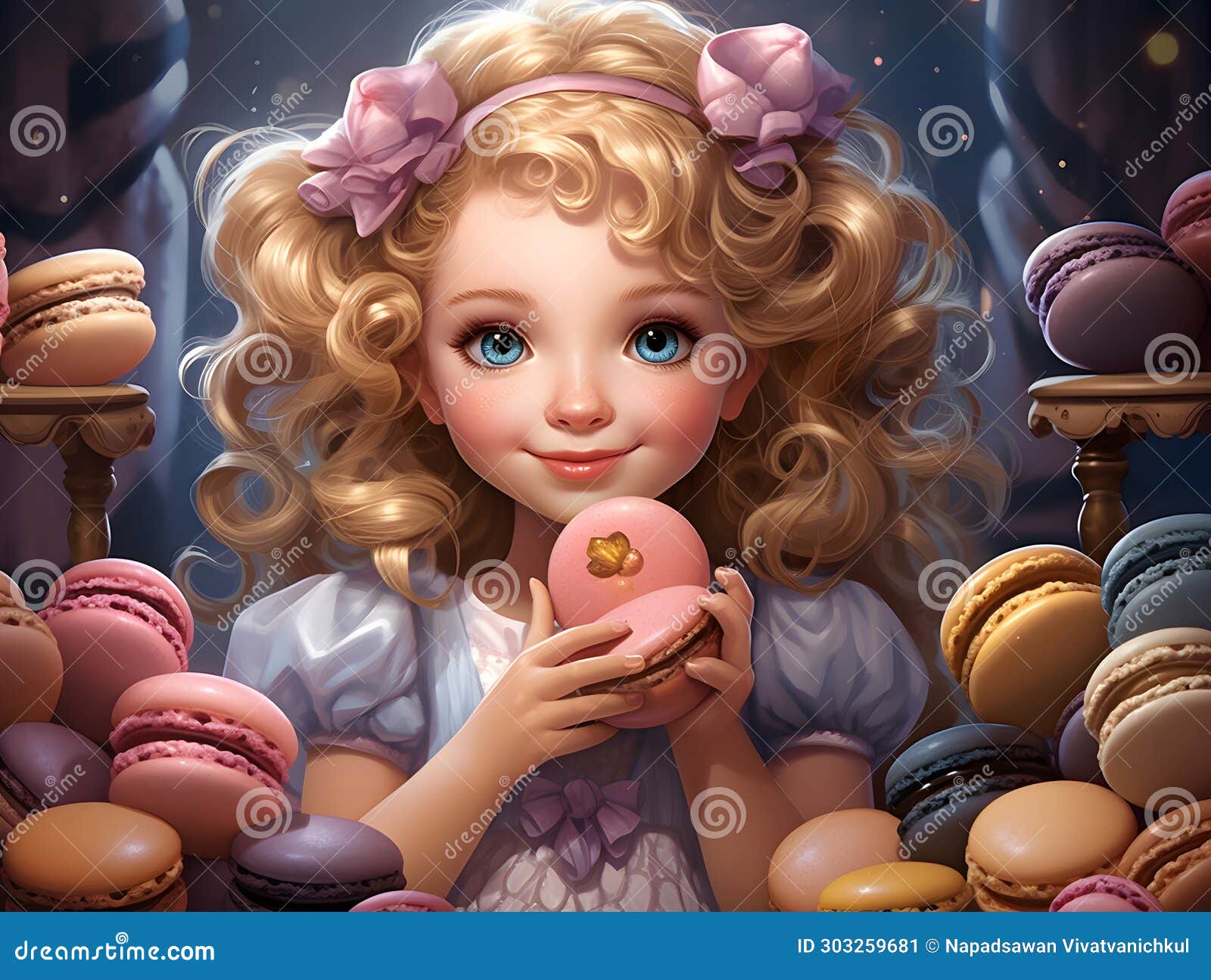 Illustration of a Girl with Macarons. Stock Illustration - Illustration ...