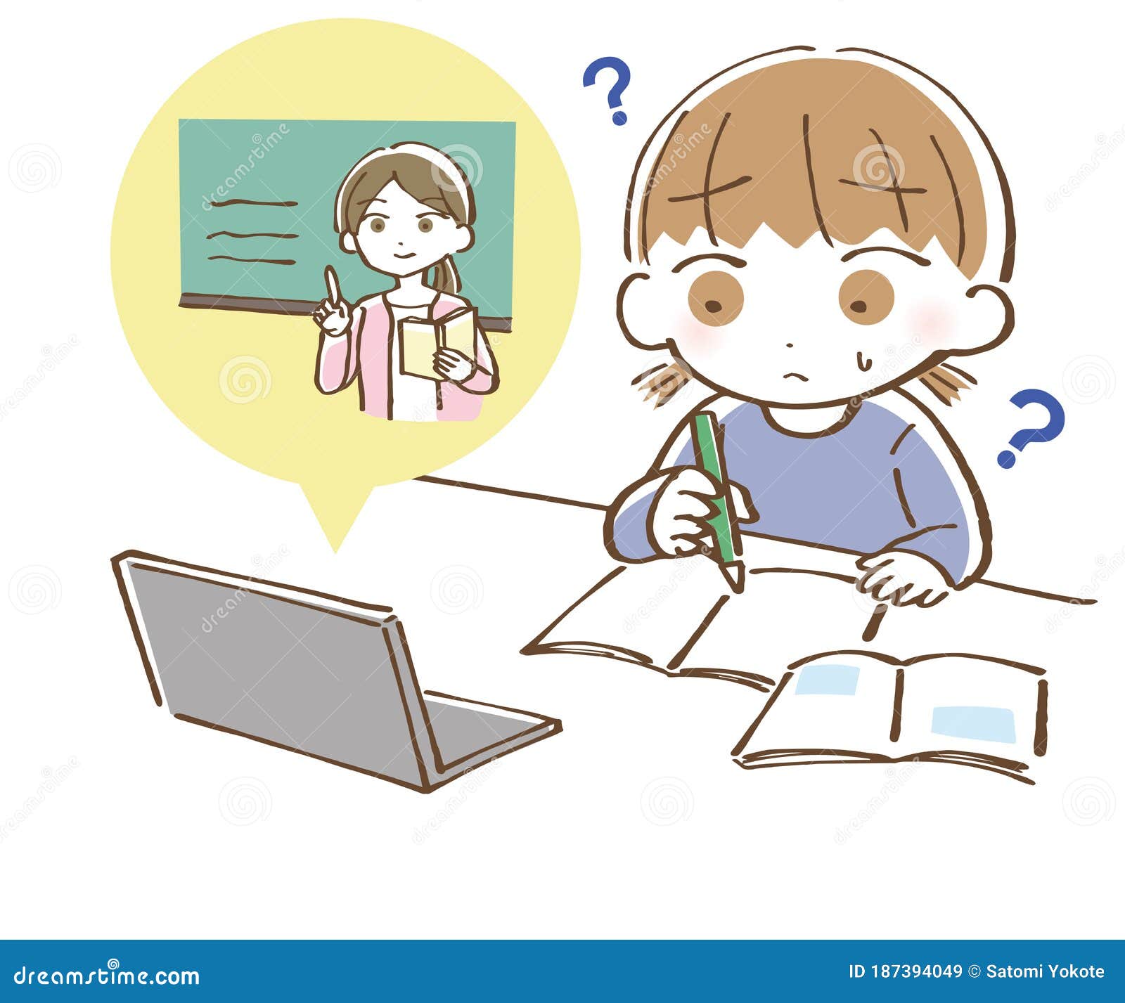 Illustration of a Girl Taking an Online Class but Not Understanding the ...