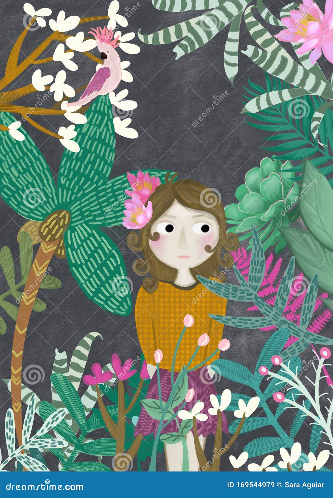 Illustration of a Girl in a Wild Jungle. Stock Illustration ...
