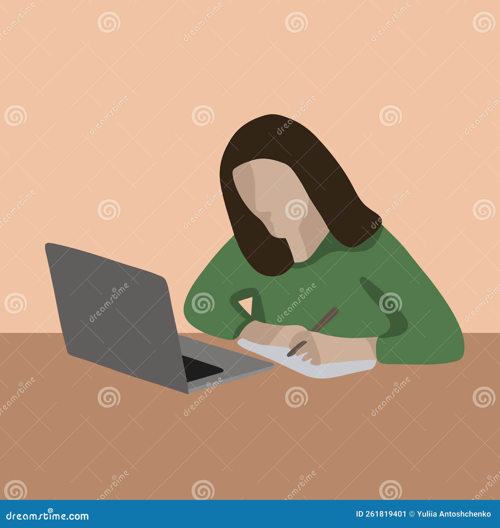 Illustration of a Girl Working Online. Stock Vector - Illustration of ...