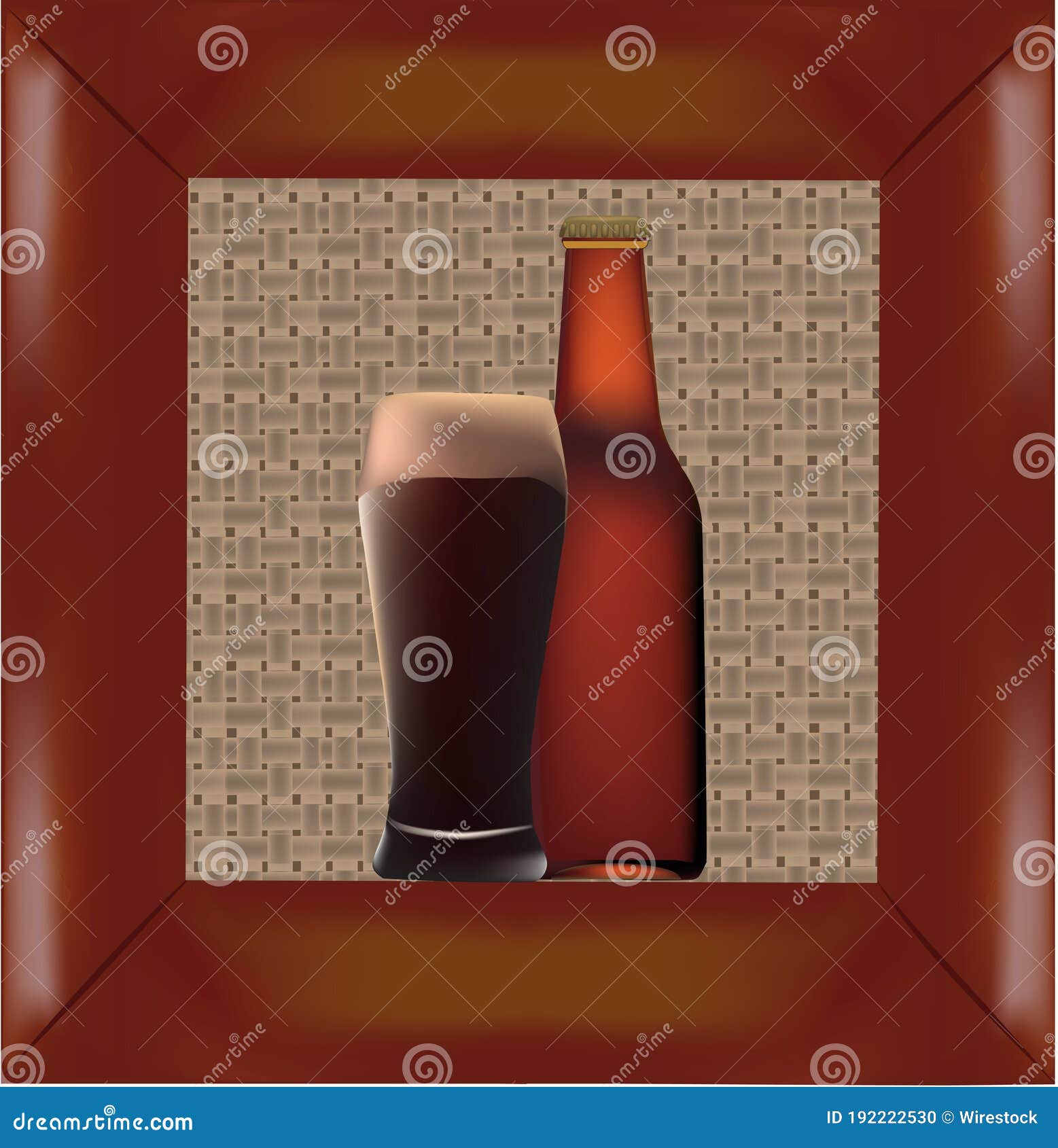 Illustration of a Glass of Beer with a Bottle with a Brown Frame Stock ...