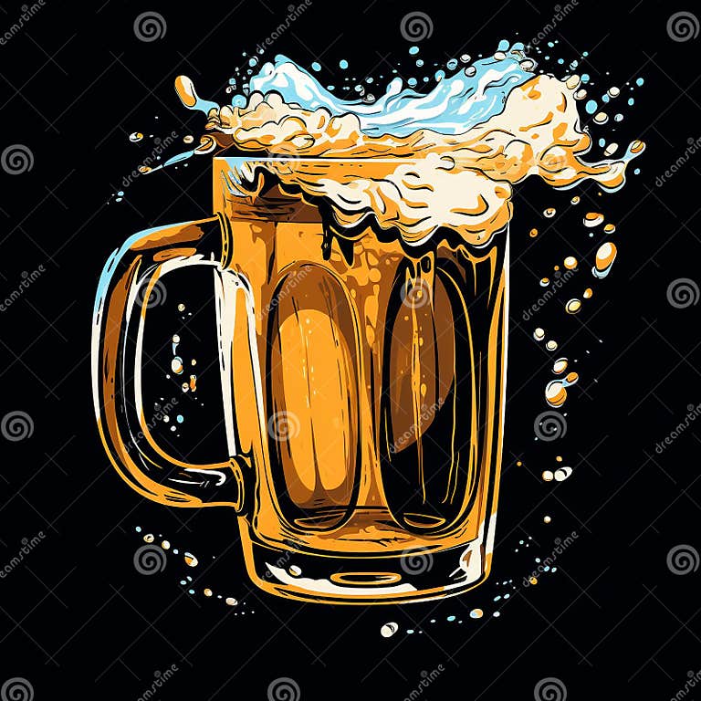 Illustration of a Glass of Beer Explosion on Black Background Stock ...