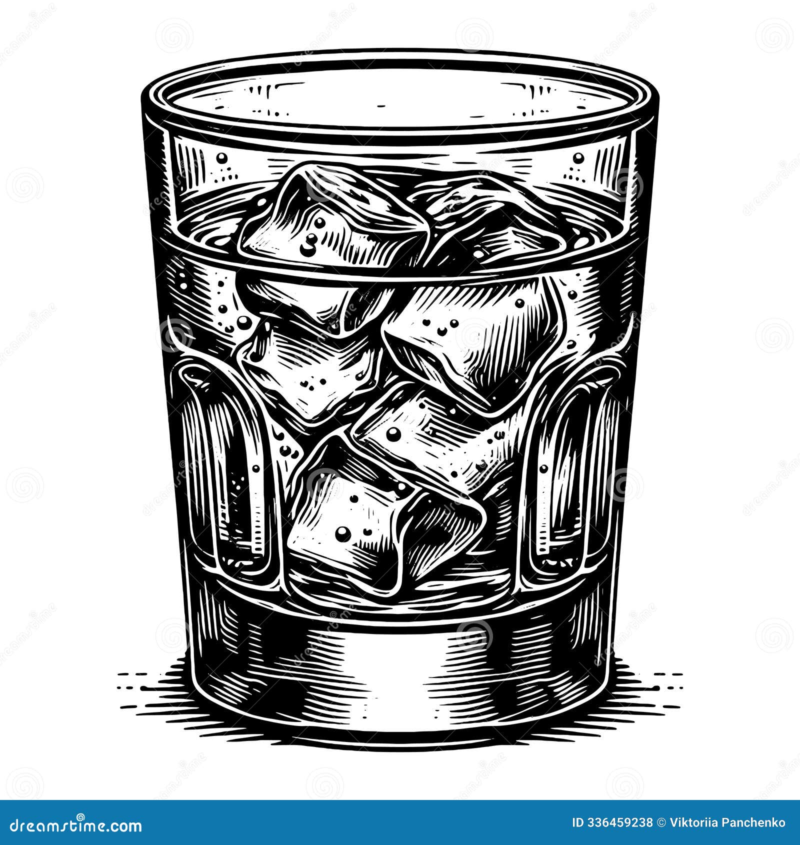 Illustration of a Glass with Ice Cubes and Liquid in Black and White ...