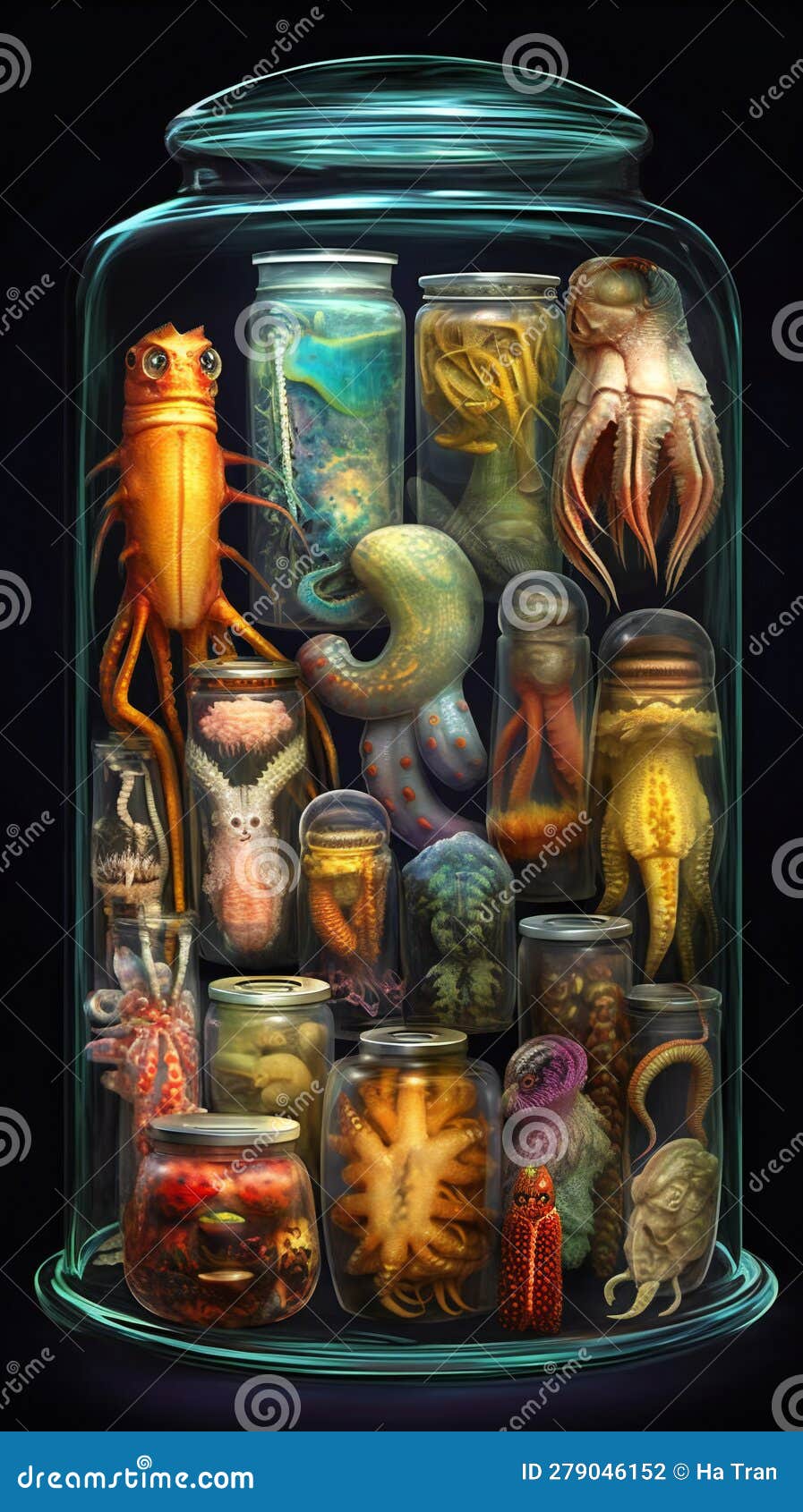 Illustration of a Glass Jar Filled with Various Marine Life Objects ...