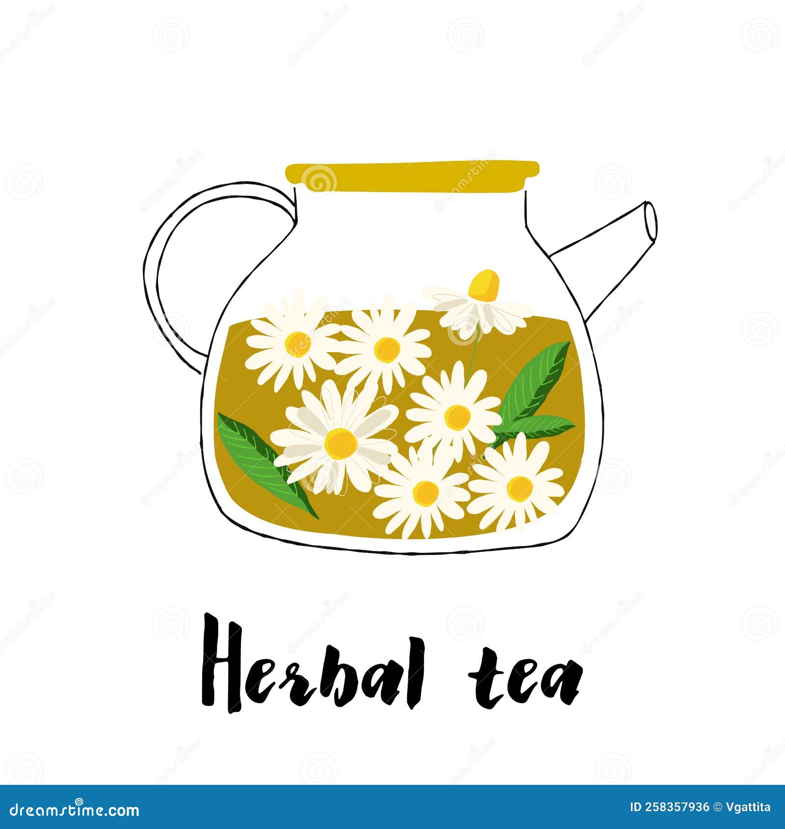 Illustration of a Glass Teapot with Herbal Chamomile Tea Stock ...