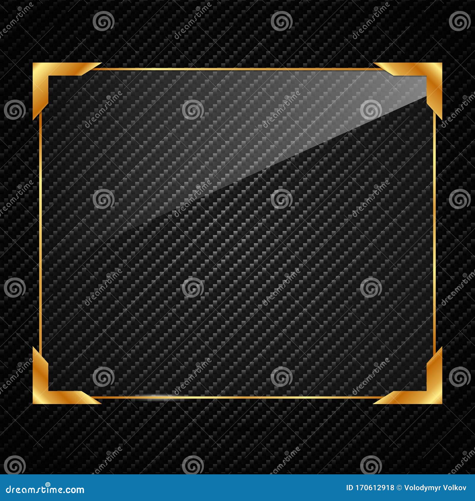 Illustration Glassed Golden Rectangle Frame Isolated on Black ...