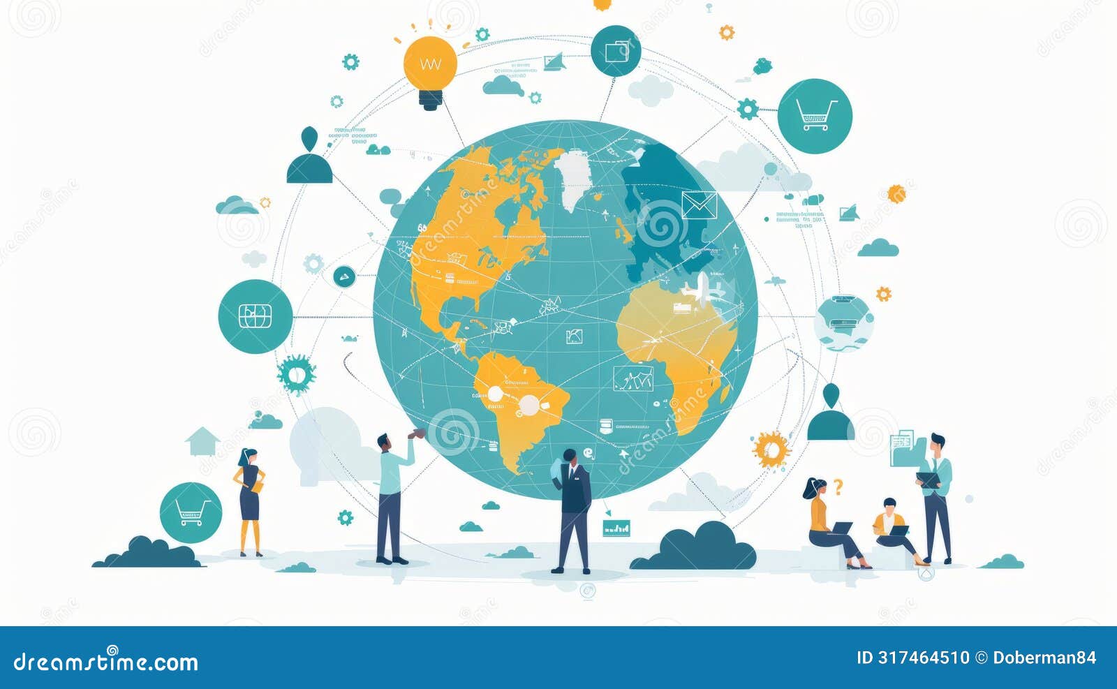 Illustration of a Global Business Ecosystem with Interconnected ...