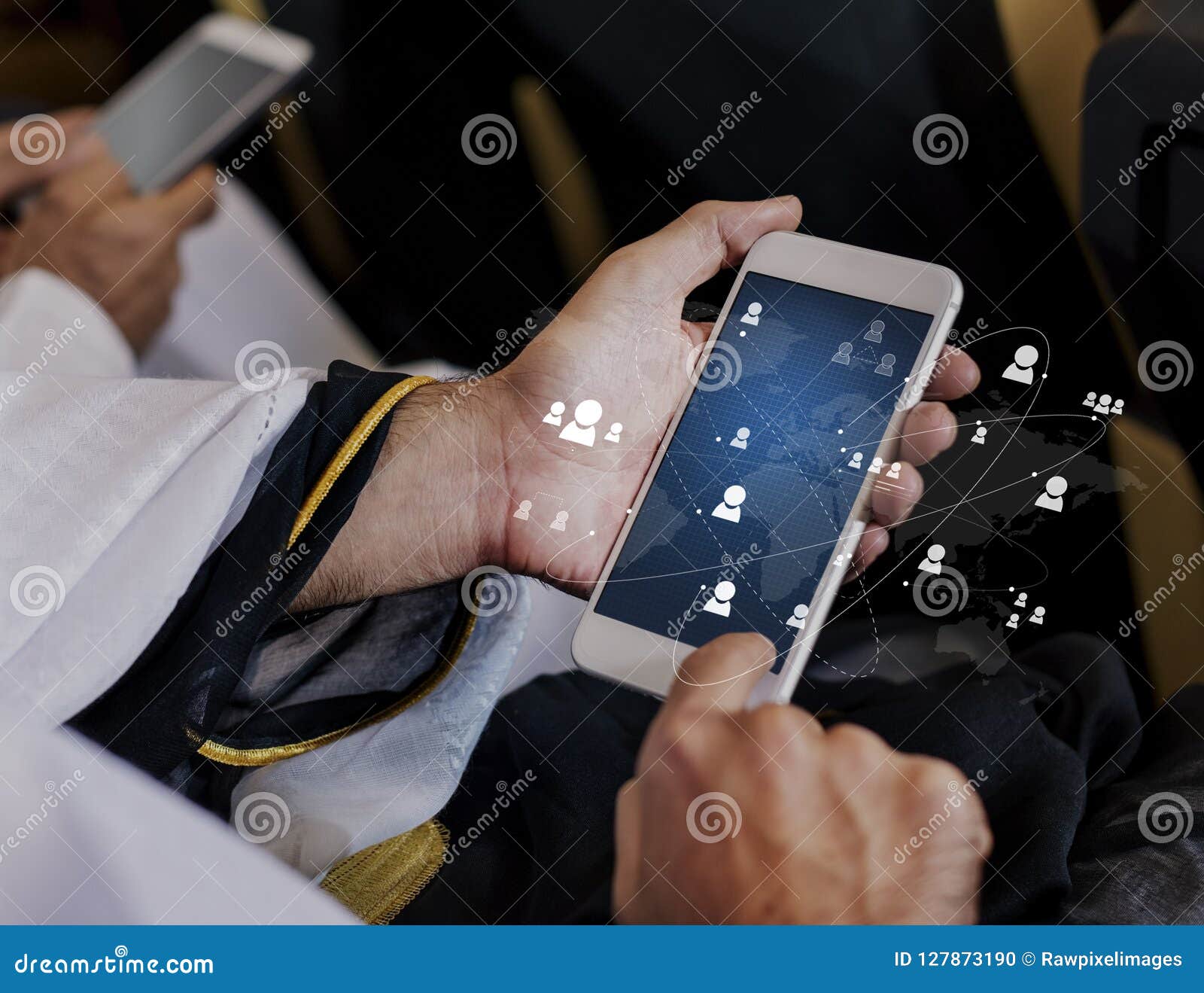 Illustration of Global Communication Network Technology on Mobil Stock ...