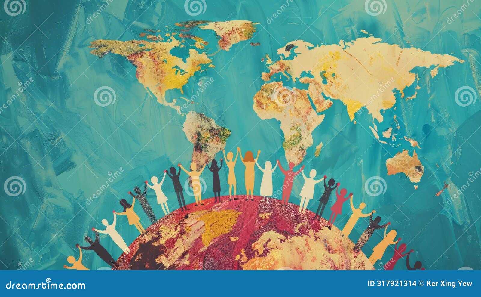 Illustration of a Globe with People of Various Cultures Holding Hands ...
