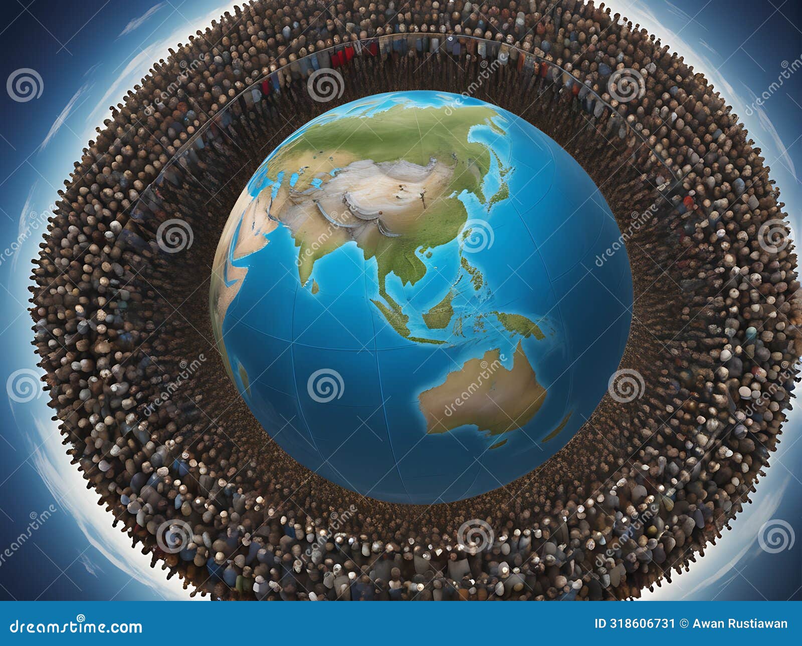 Illustration of Globe Surrounded by a Crowd, Symbolizing Overpopulation ...