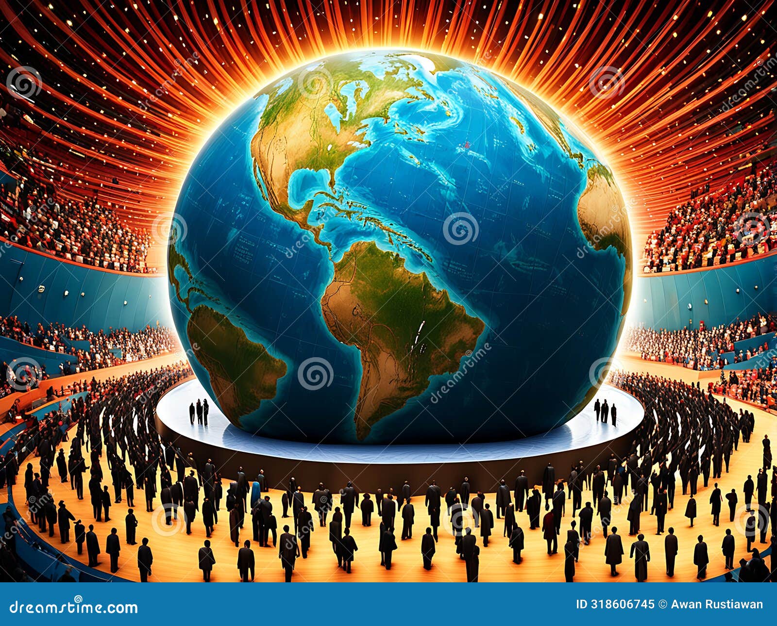 Illustration of Globe Surrounded by a Crowd, Symbolizing Overpopulation ...