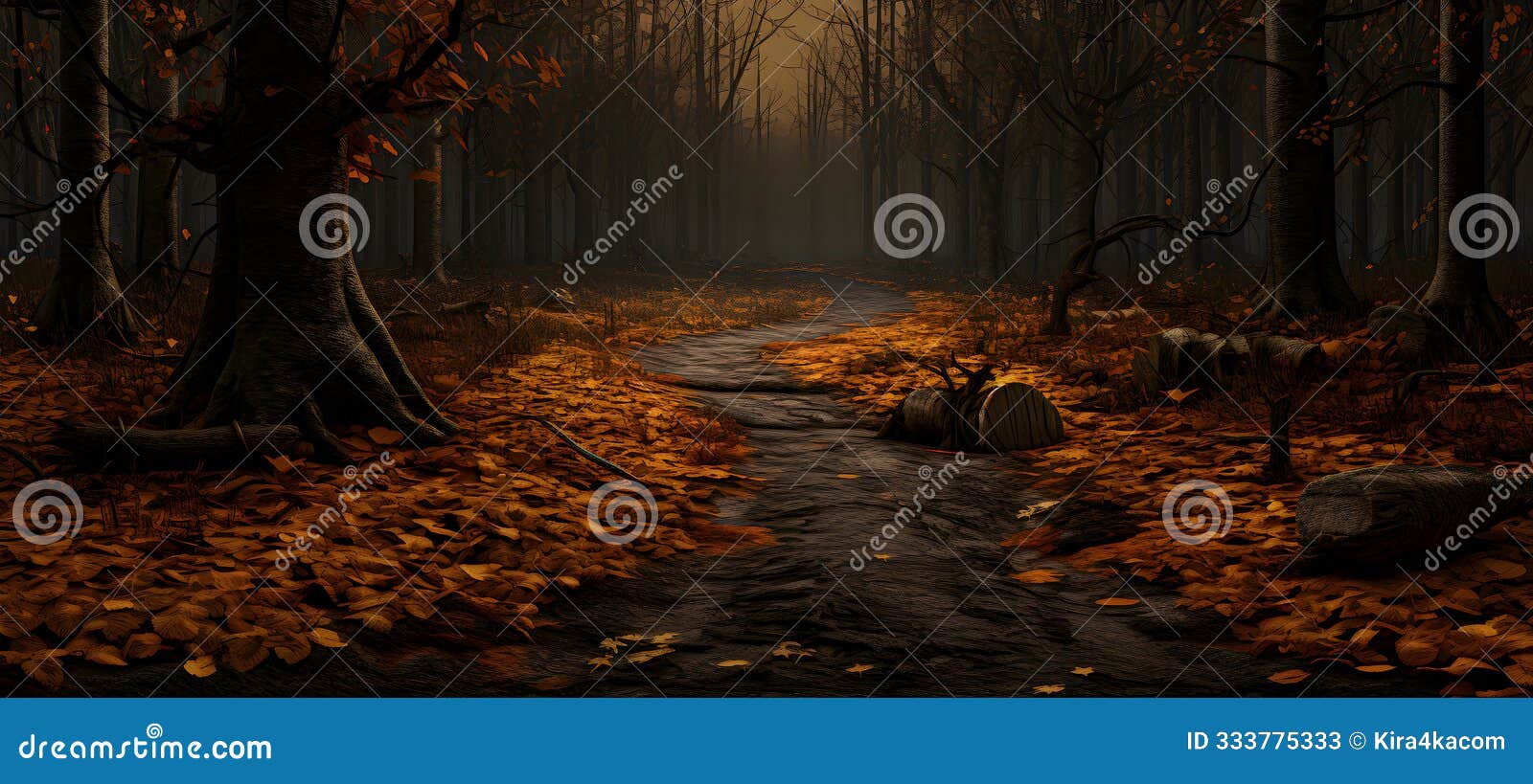 Illustration of a Gloomy Fall Forest with a Path Stock Image - Image of ...