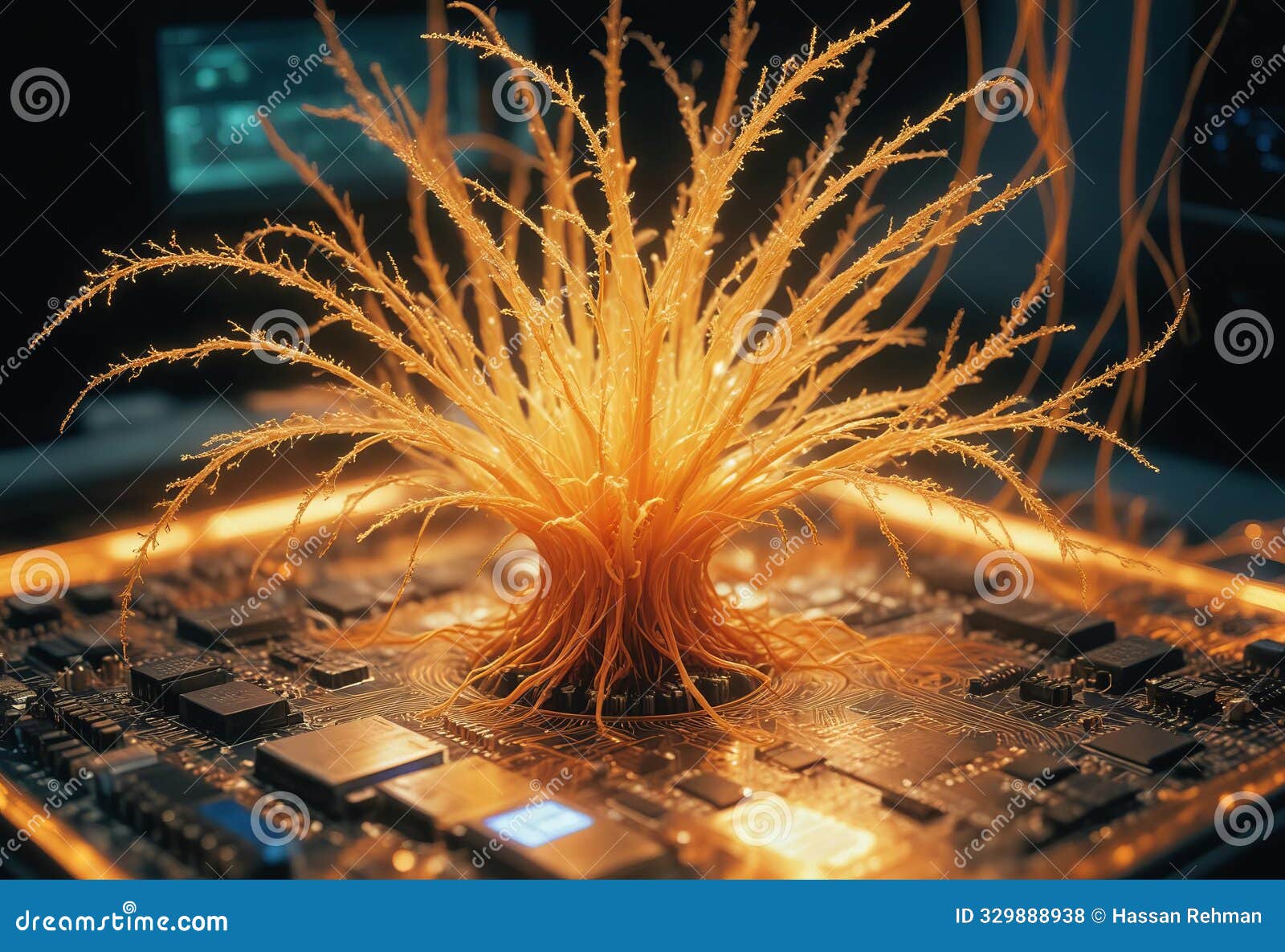 Illustration of Glowing Plant Growing on Computer Chip Stock Photo ...
