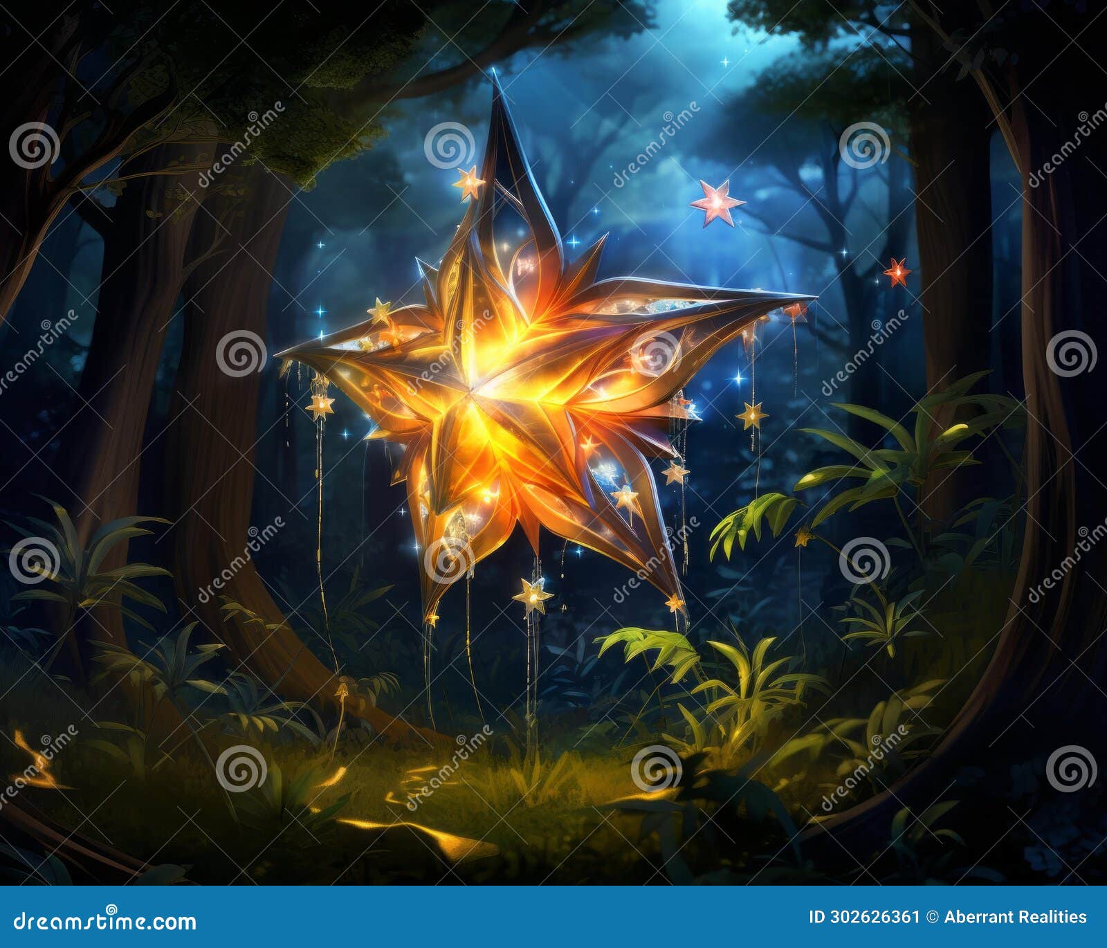 An Illustration of a Glowing Star in the Forest Stock Illustration ...