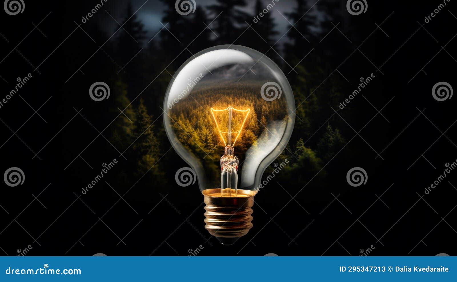 Illustration of Glowing Transparent Light Bulb and Forest in the ...
